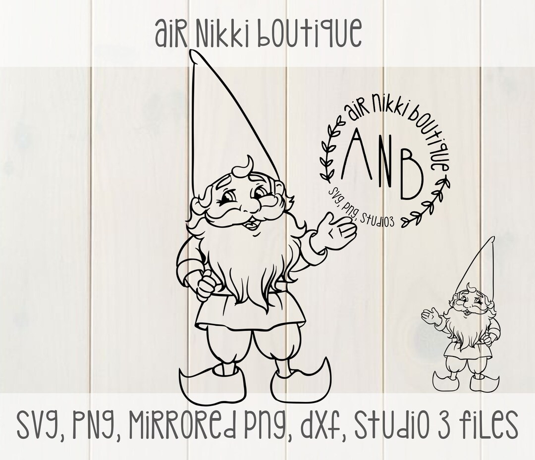 Garden Gnome Outline SVG, PNG, Mirrored PNG, Dxf, Studio 3 Files, 300 ...