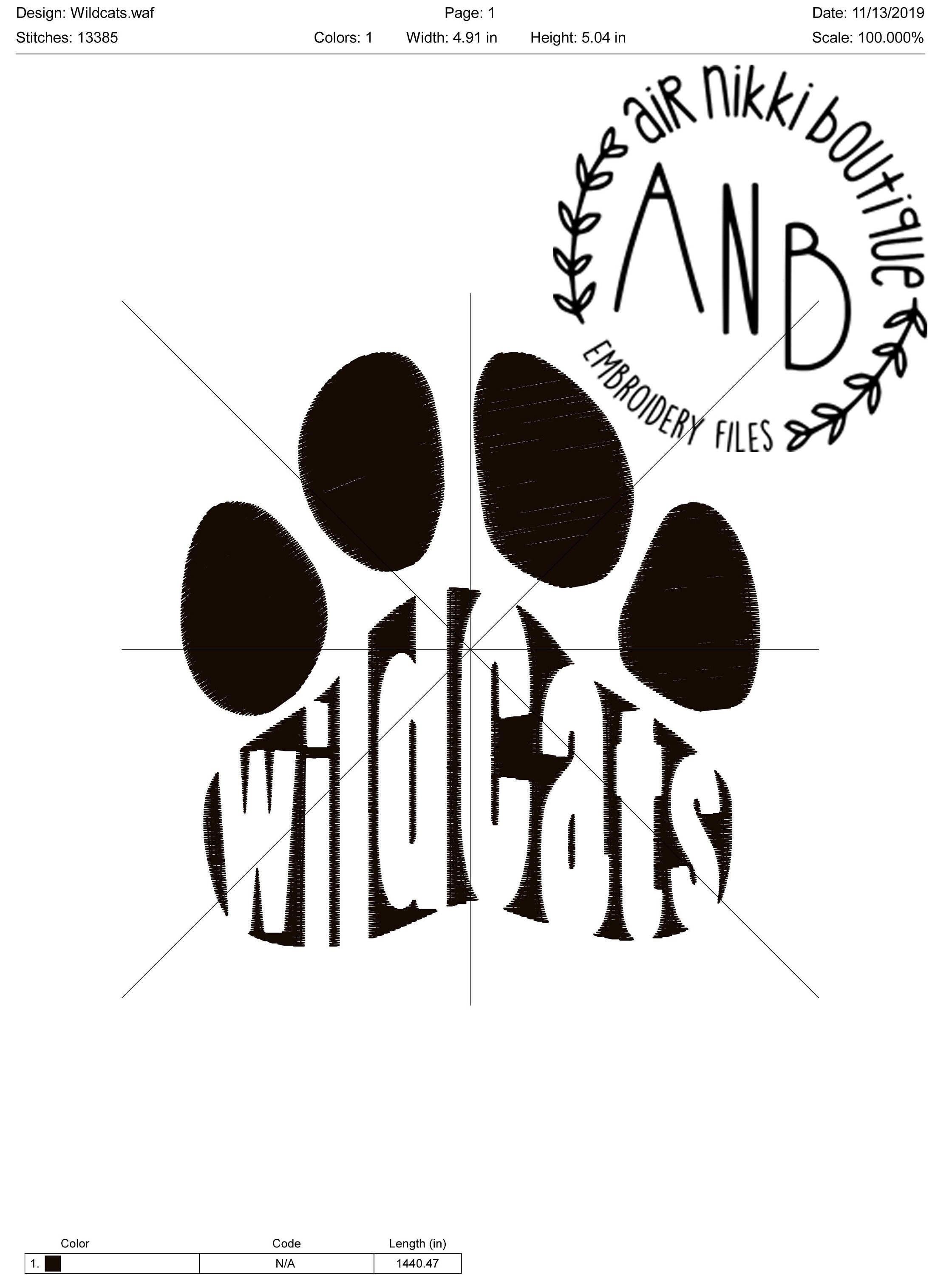 Wildcats, Paw Print, 4x4, 5x7, Embroidery File, Pes, Dst, Exp, Jef, Vip ...