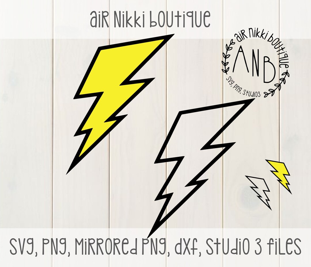 Lightning SVG, PNG, DXF, Studio 3, Mirrored Png Files, Outline and ...