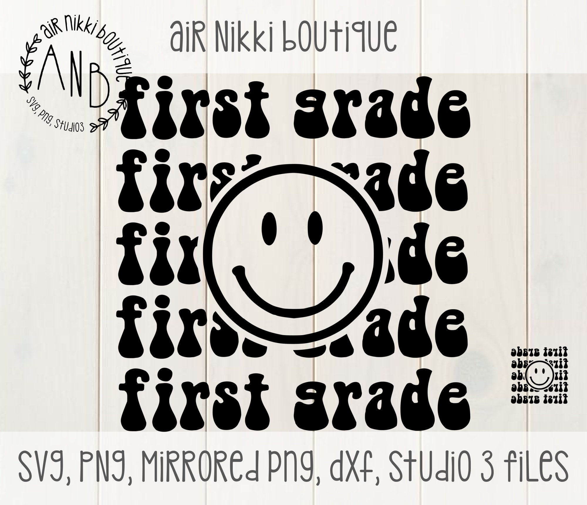 First Grade Smiley Face SVG, PNG, DXF, Studio 3 Files, Mirrored Png for ...