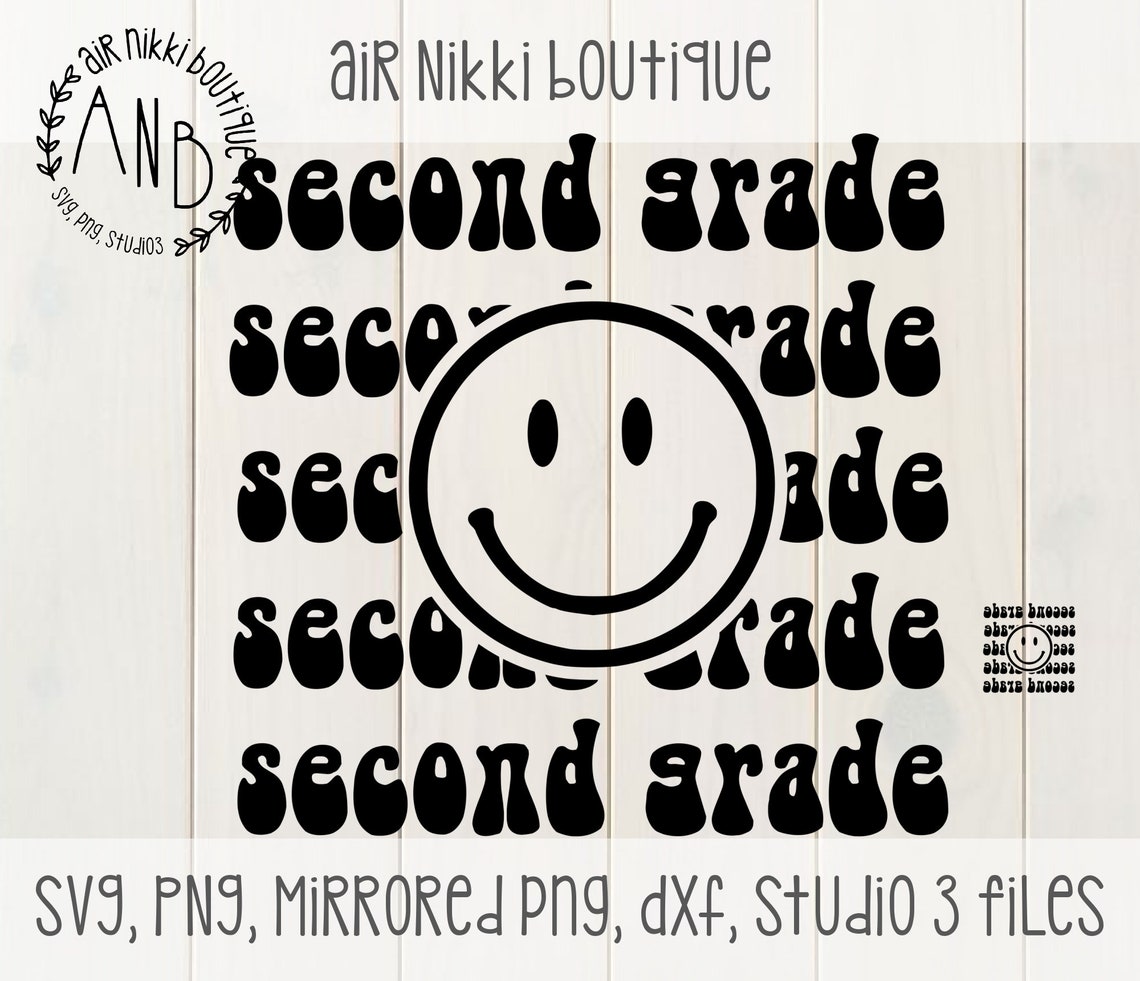 Second Grade Smiley Face SVG, PNG, DXF, Studio 3 Files, Mirrored Png ...