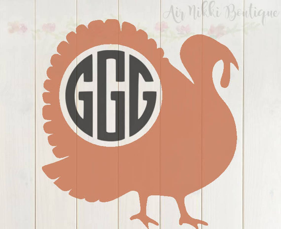 Turkey Monogram Turkey Only Thanksgiving gobble gobble | Etsy