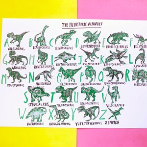 The Prehistoric Alphabet A3 Risograph Dinosaur Print Kids Room Nursery ...