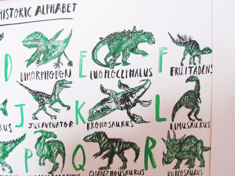 The Prehistoric Alphabet A3 Risograph Dinosaur Print | Etsy