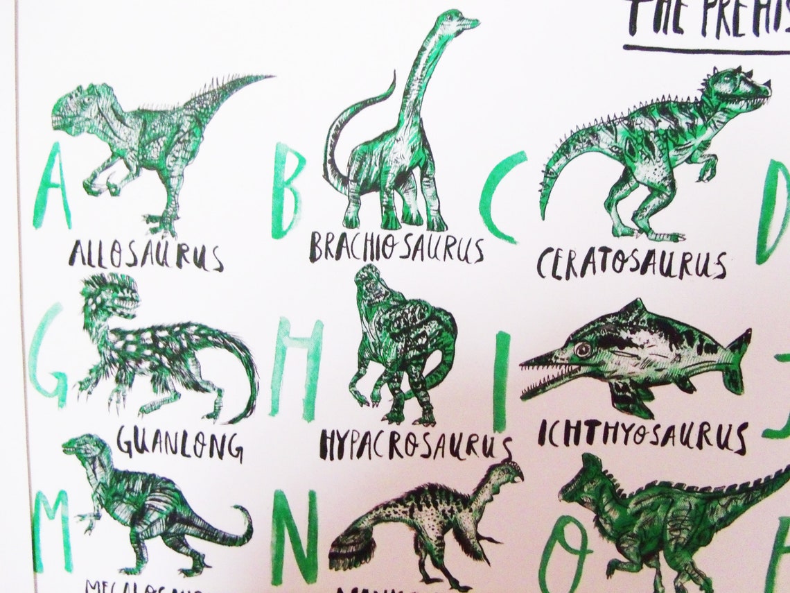 The Prehistoric Alphabet A3 Risograph Dinosaur Print | Etsy UK