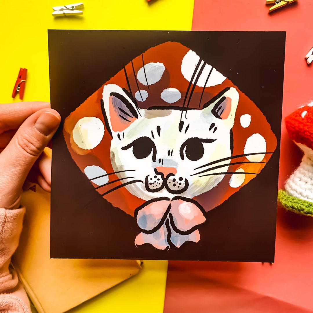 Mush Cat Mini Art Print Cottagecore Mushroom - Etsy