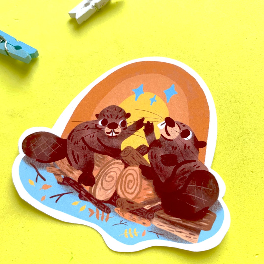 Happy Beavers Illustrated Sticker, Nature, Wildlife - Etsy