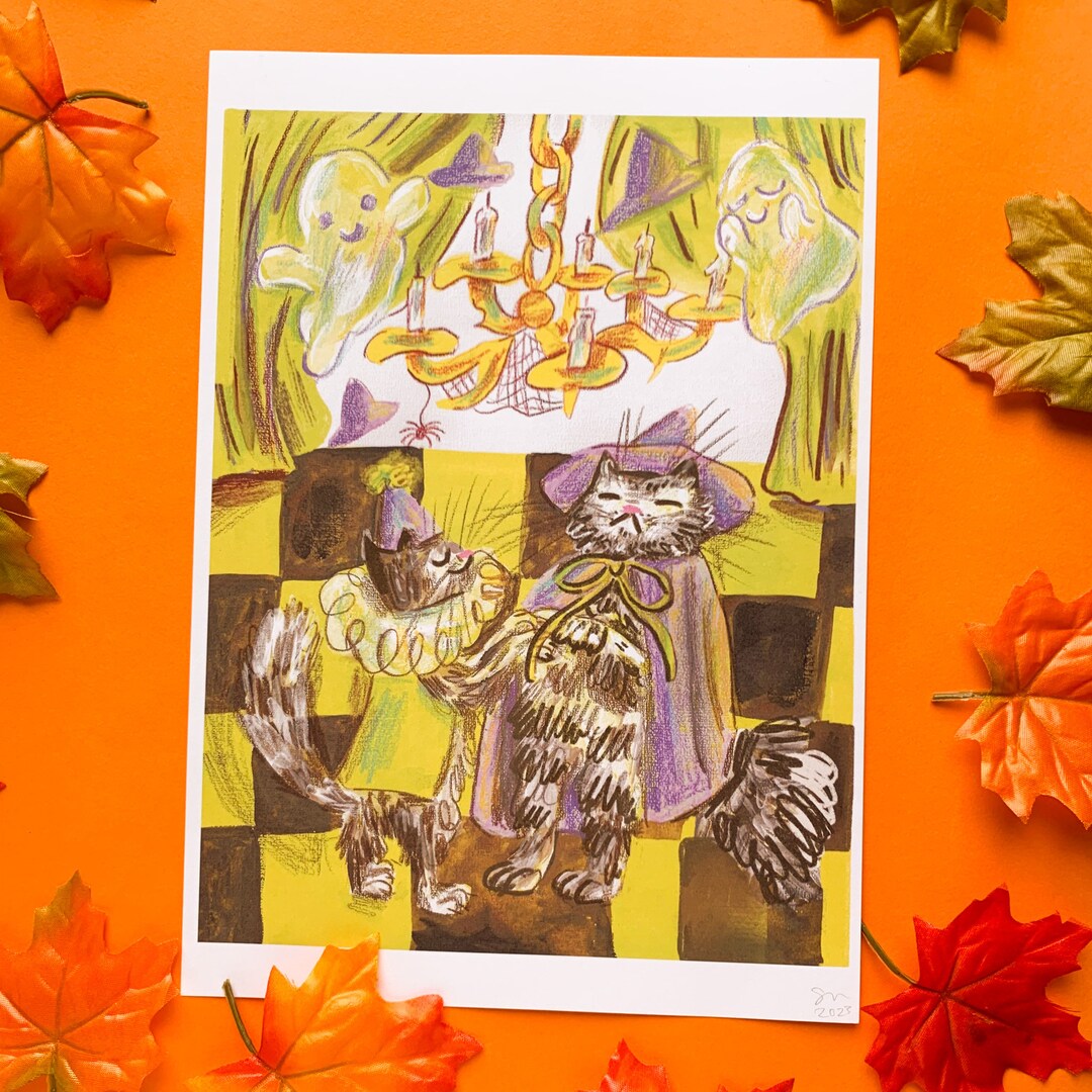 Spooky Cats Ballroom Print, Halloween Ghosts, Witchy Vibes (A4) - Etsy
