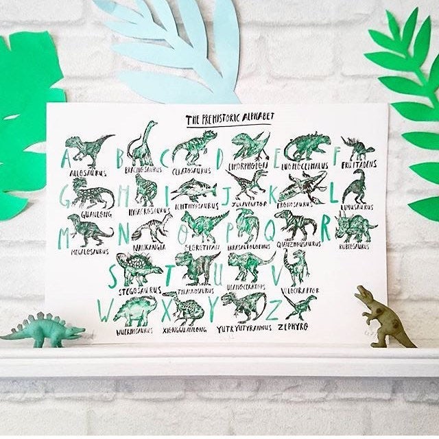 The Prehistoric Alphabet A3 Risograph Dinosaur Print | Etsy UK