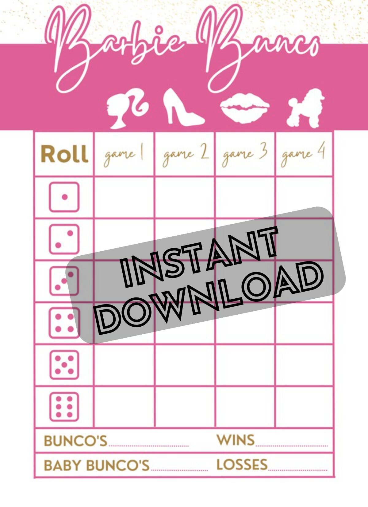 Barbie Bunco Score Sheet Score Card Tally Sheet INSTANT DOWNLOAD - Etsy