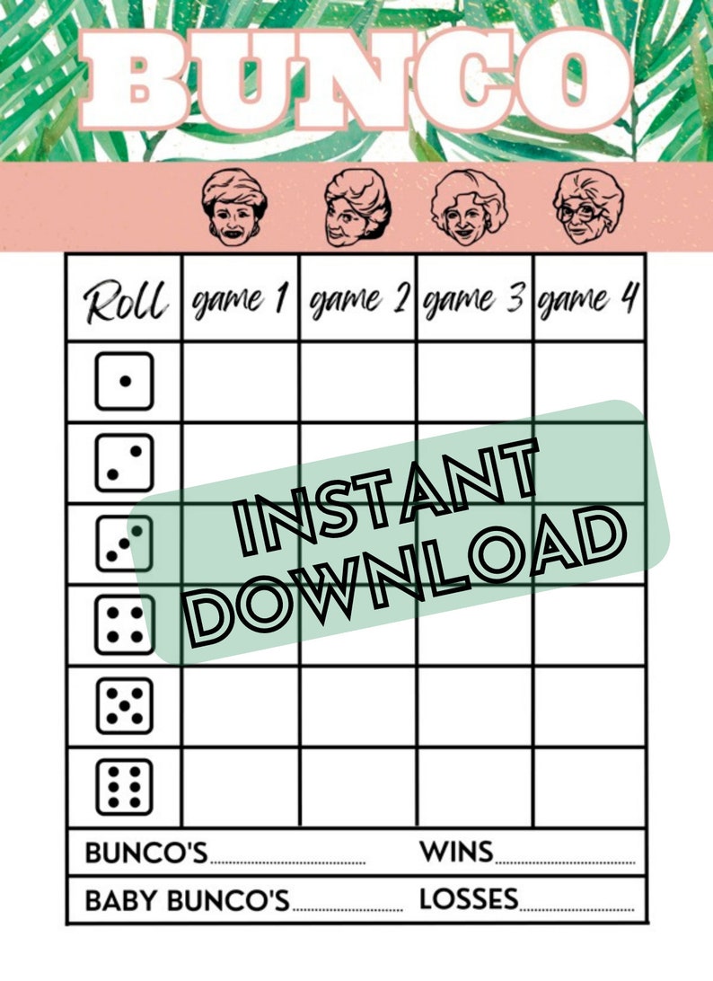 Golden Girls Bunco Score Sheet | Score Card + Tally Sheet | INSTANT ...