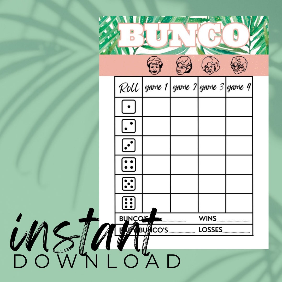 Golden Girls Bunco Score Sheet | Score Card + Tally Sheet | INSTANT ...