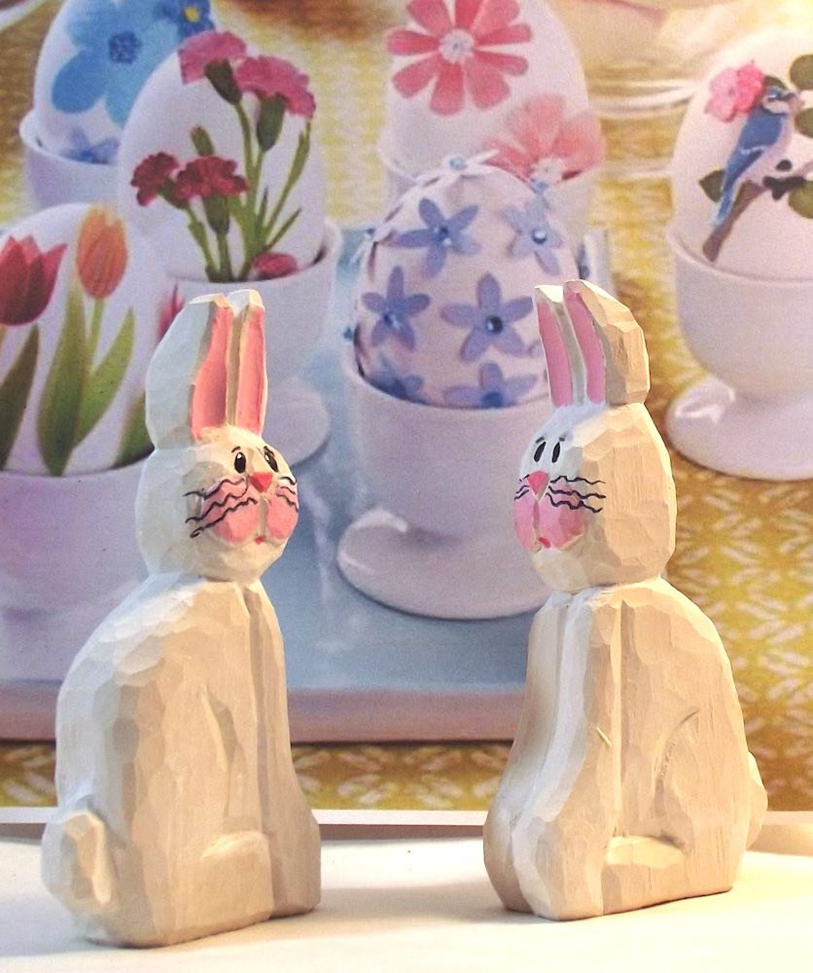 Bunny Rabbit Wood Carvings for Easter Valentines Day or - Etsy