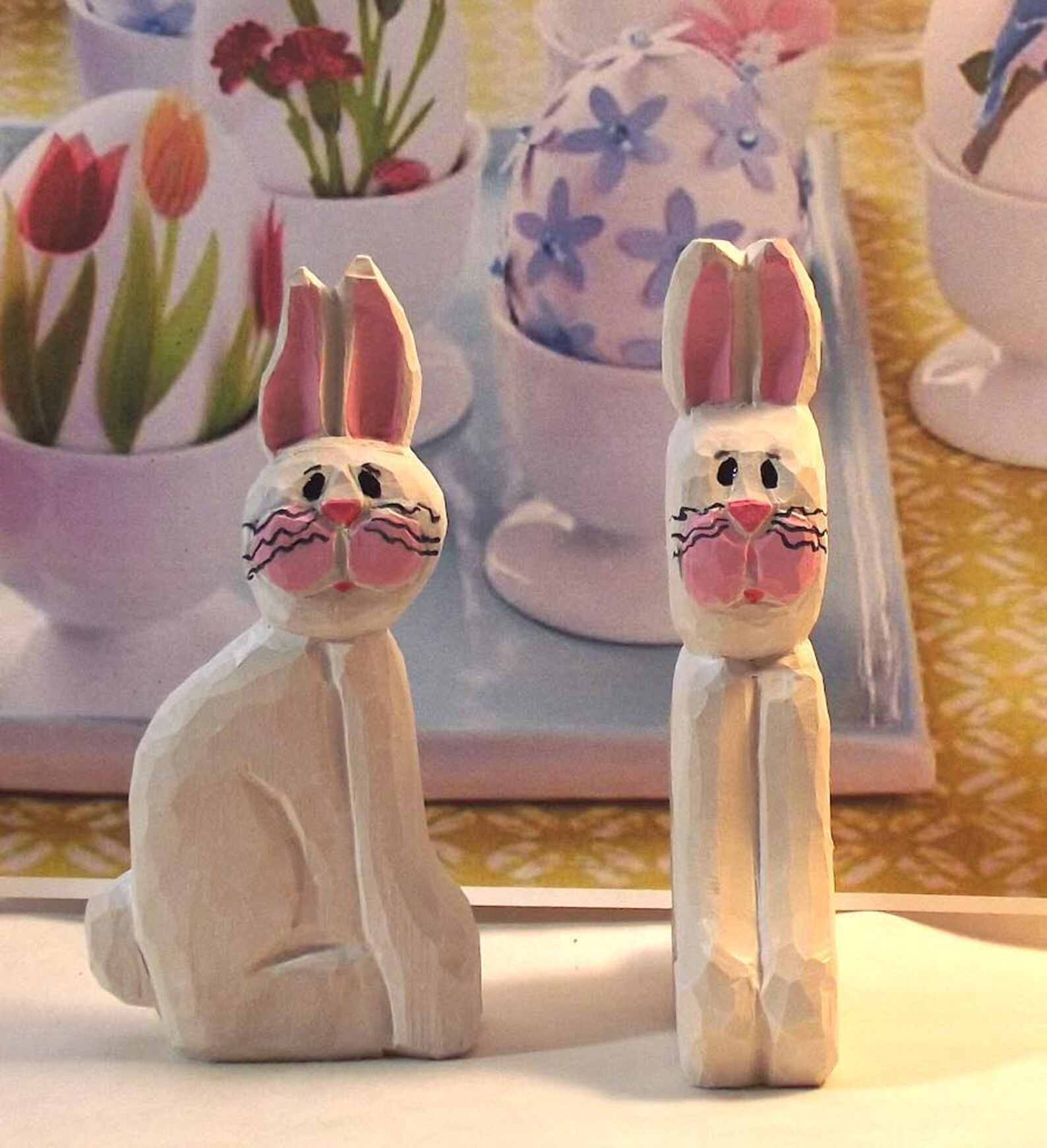 Bunny Rabbit Wood Carvings for Easter Valentines Day or - Etsy