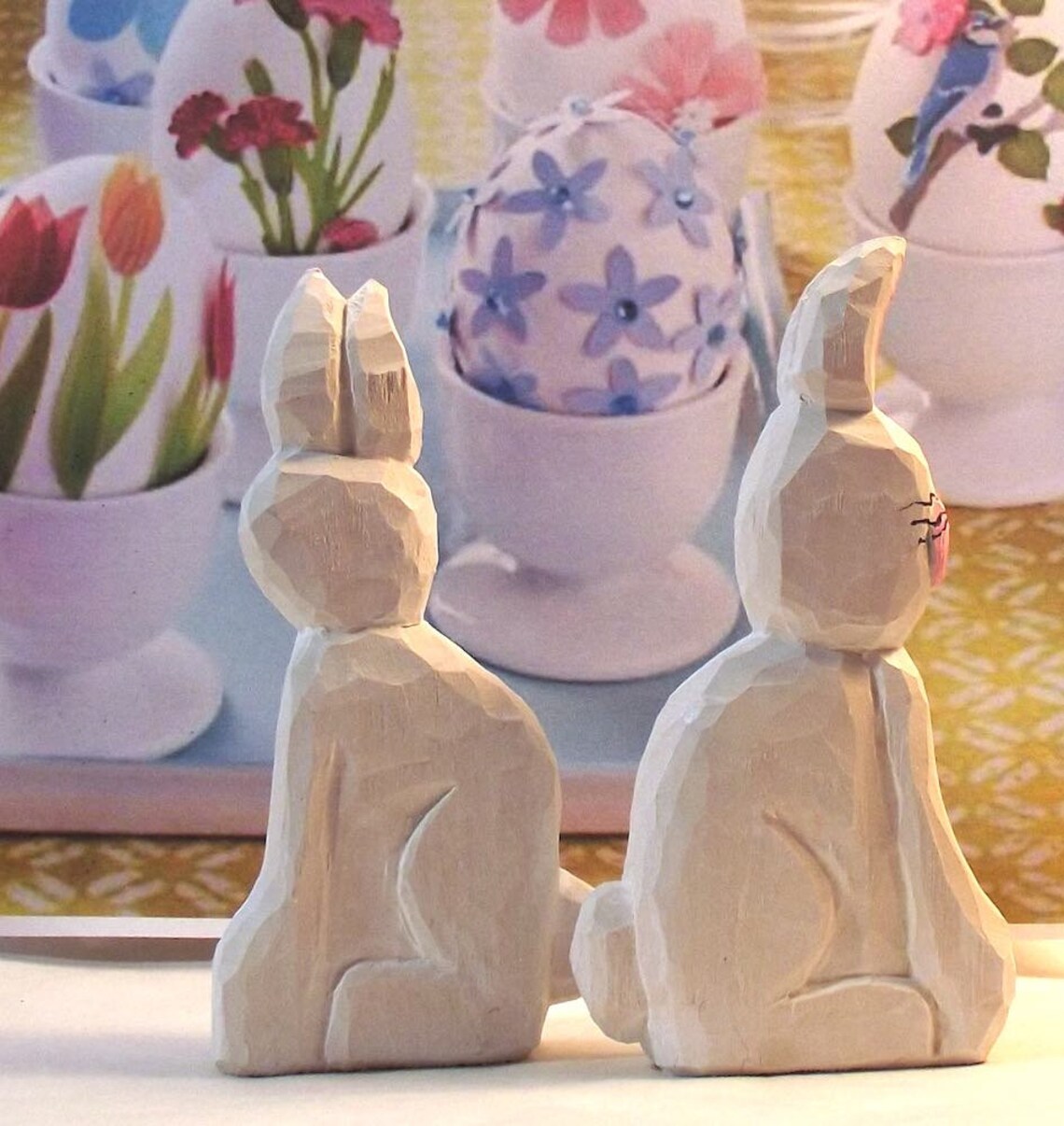 Bunny Rabbit Wood Carvings for Easter Valentines Day or - Etsy