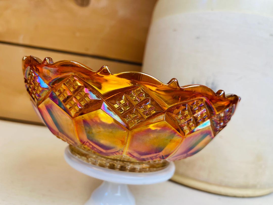 Vintage Amber Iridescent Candy Dish Bowls 1970s Carnival Glass Marigold Imperial Glass - Etsy