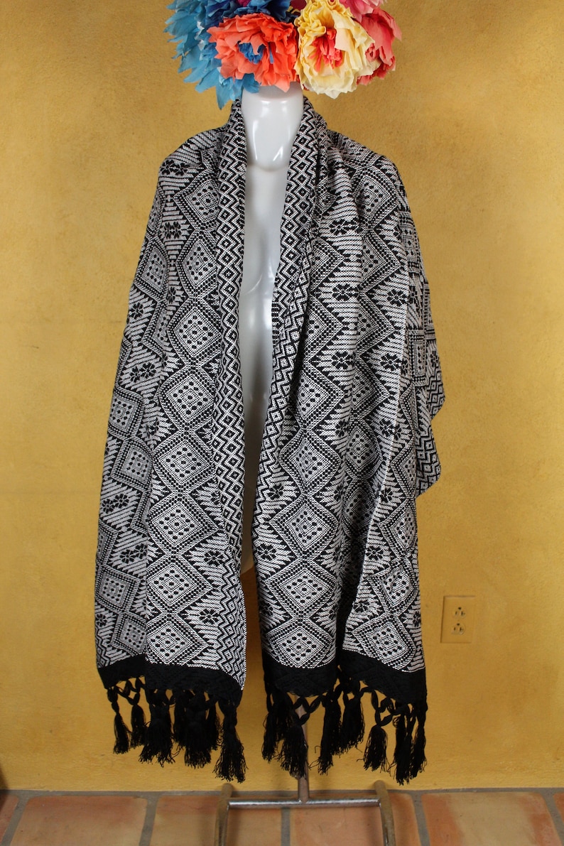 Mexican Scarf Rebozo Frida Kahlo Poncho Winter Black | Etsy