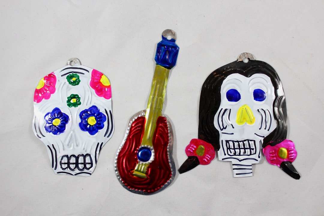Handmade Mexican Tin Ornaments (set of 3) Vintage Christmas Tree-fiesta ...