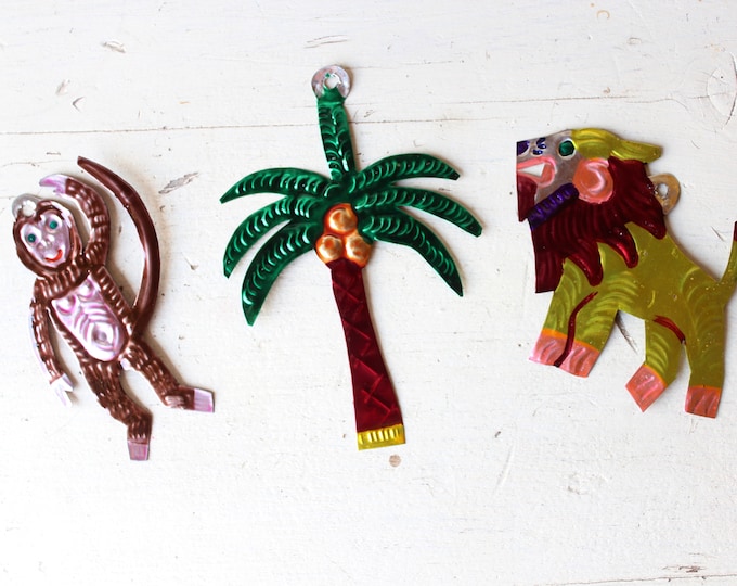 Handmade Mexican Tin Ornaments set of 3 Vintage Christmas | Etsy