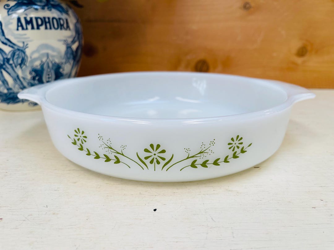 Vintage Glasbake Green Rectangle Casserole Dish Green Daisy Milk Glass ...