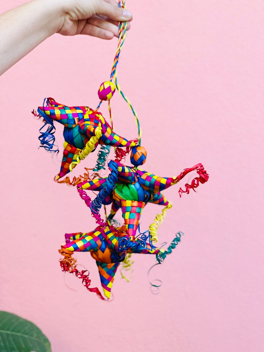 Set of 6 Woven Piñata Ornaments Christmas Handmade Palm Leaf Boho ...