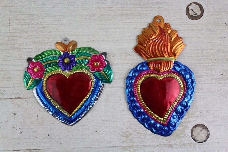 Medium Handmade Mexican Tin Ornaments-heart-sacred - Etsy