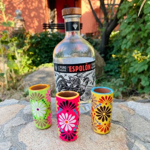 Set of 3 Tequila Shot Glass Hand Painted Colorful Mini Clay Gift Idea ...