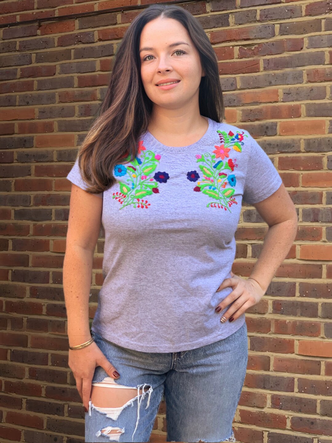 Hand Embroidered Bohemian Womans Mexican T-shirt -tracitionaly Inspired ...