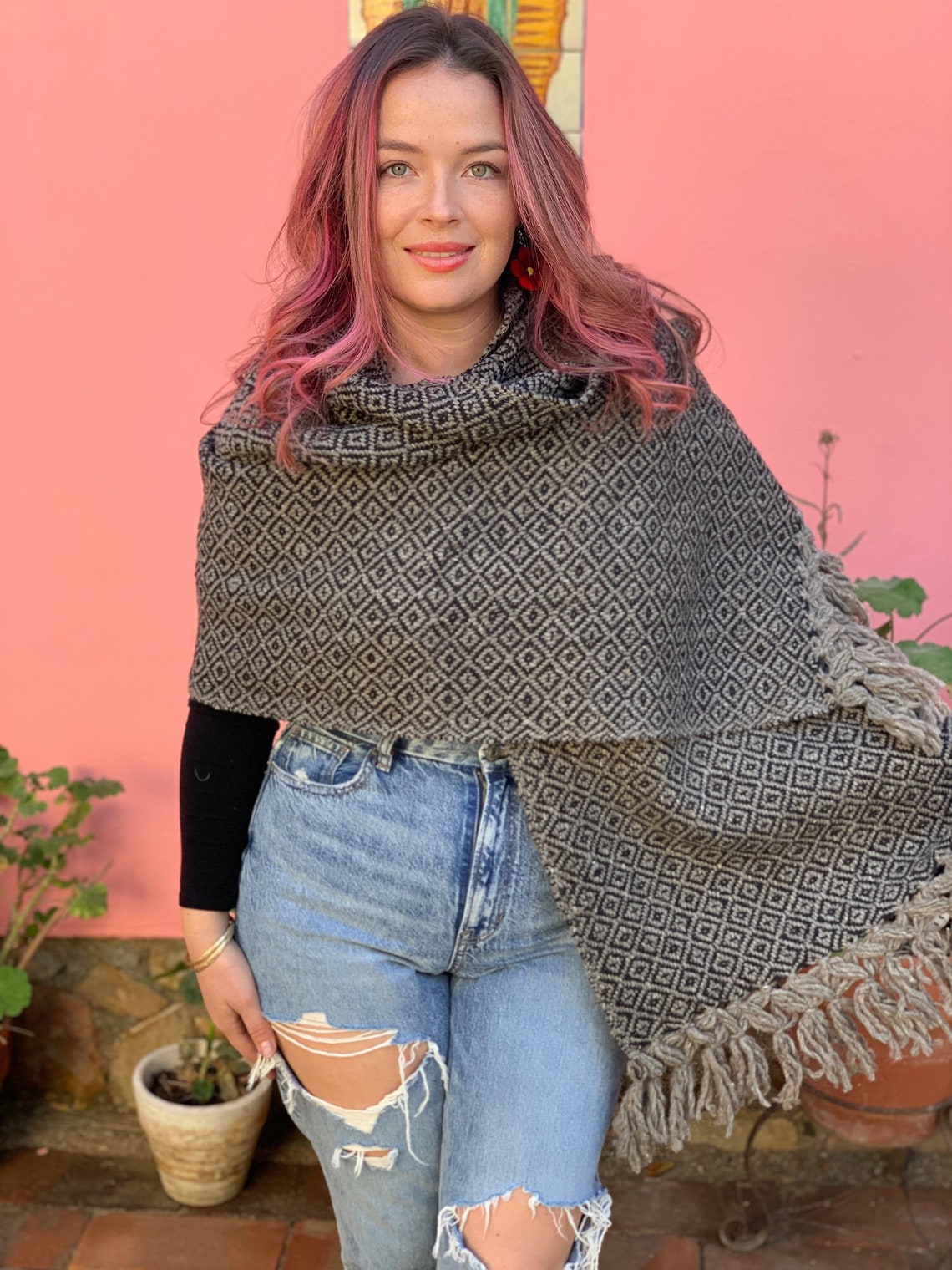 Wool Chunky Rebozo Scarf With Hand Knitted Fringe Winter Thick - Etsy