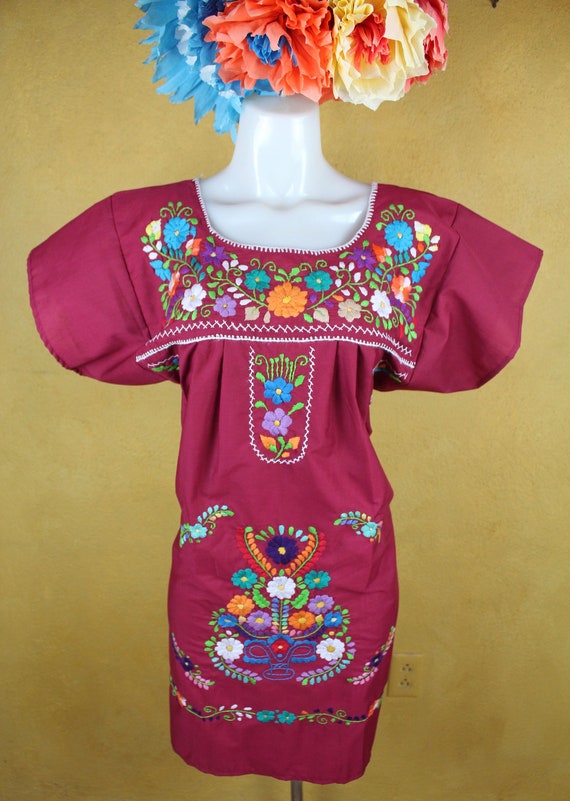Mexican Embroidered Tunic-Embroidered by Hand-Maroon Small | Etsy