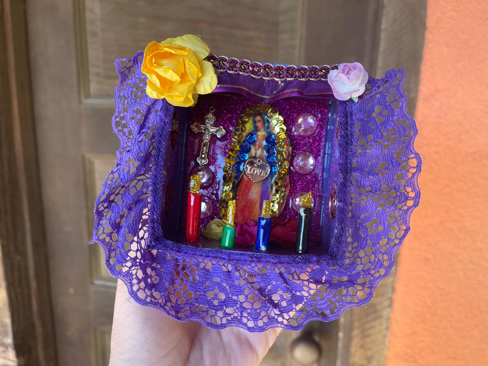 Virgen De Guadalupe Nicho Shadow Box Handmade Sacred Heart | Etsy
