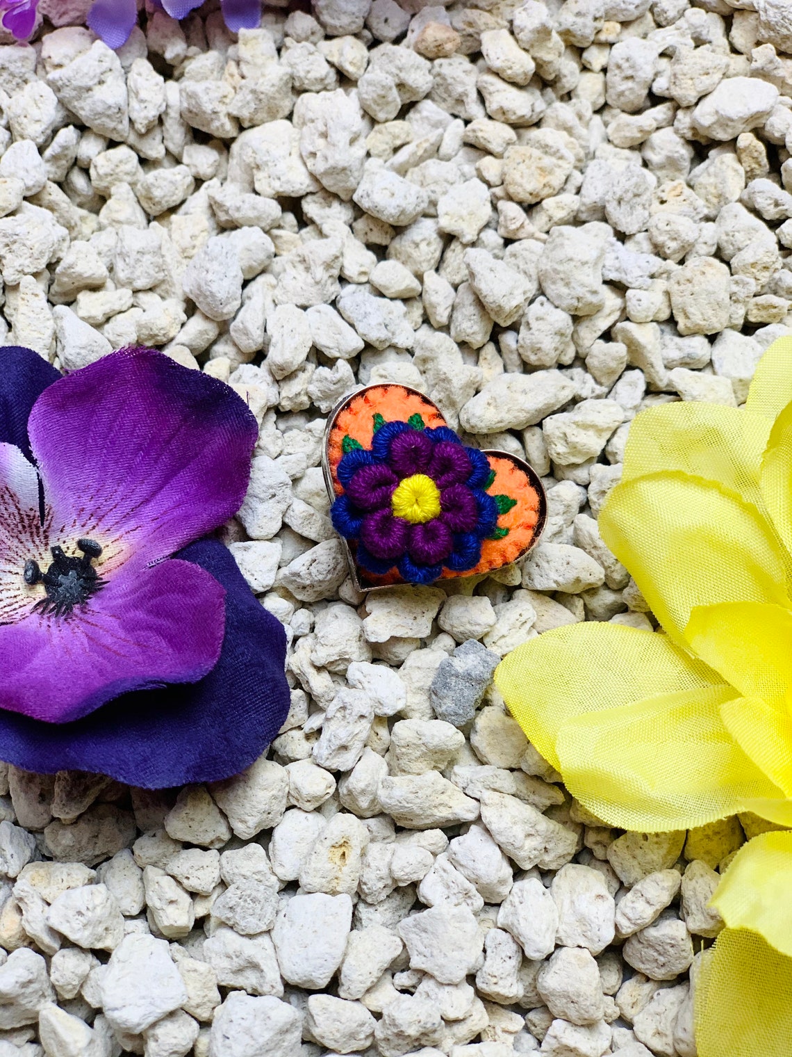 Rococo Hand Embroidered Ring Handmade Bohotribal Frida Kahlo | Etsy