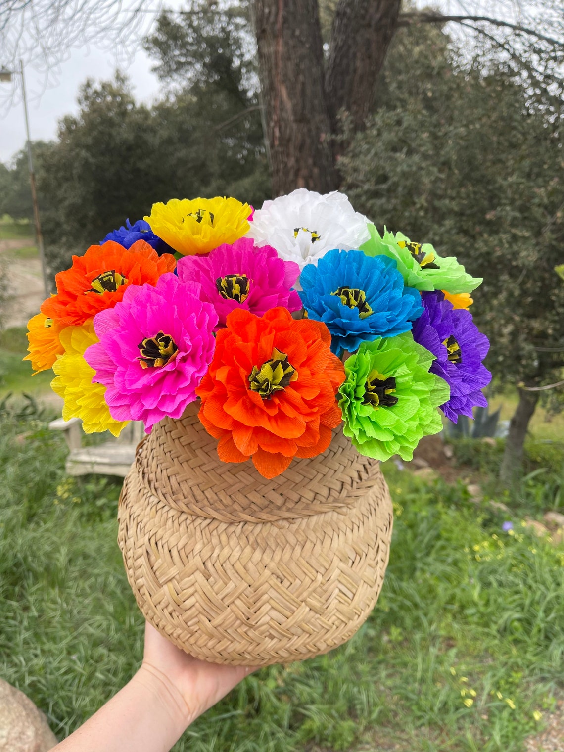 Dozen Rainbow Crepe Paper Flowers Handmade Flower | Etsy