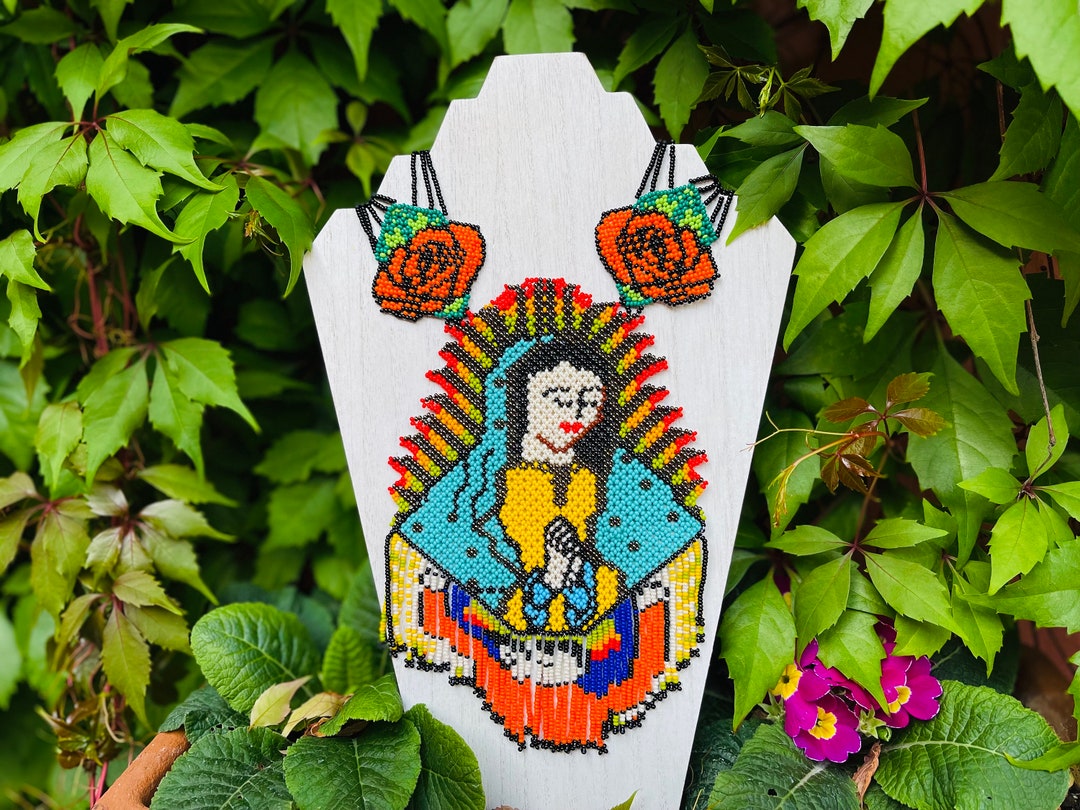 Handmade Virgen De Guadalupe Necklace Huichol Hand Woven Folk Art ...