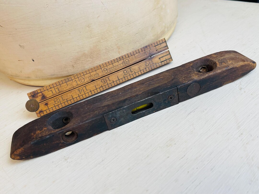 Antique Level and Wood Ruler Stanley #68 Boxwood and Brass Foldable ...