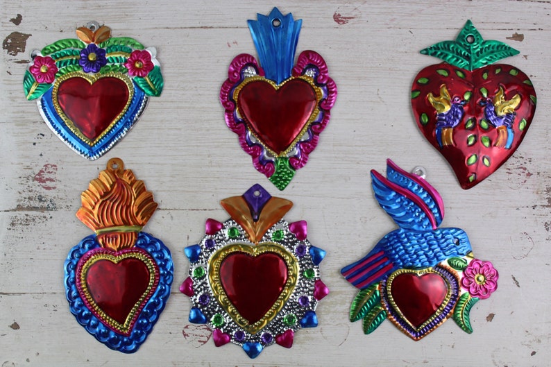 Medium Handmade Mexican Tin Ornaments-heart-sacred - Etsy