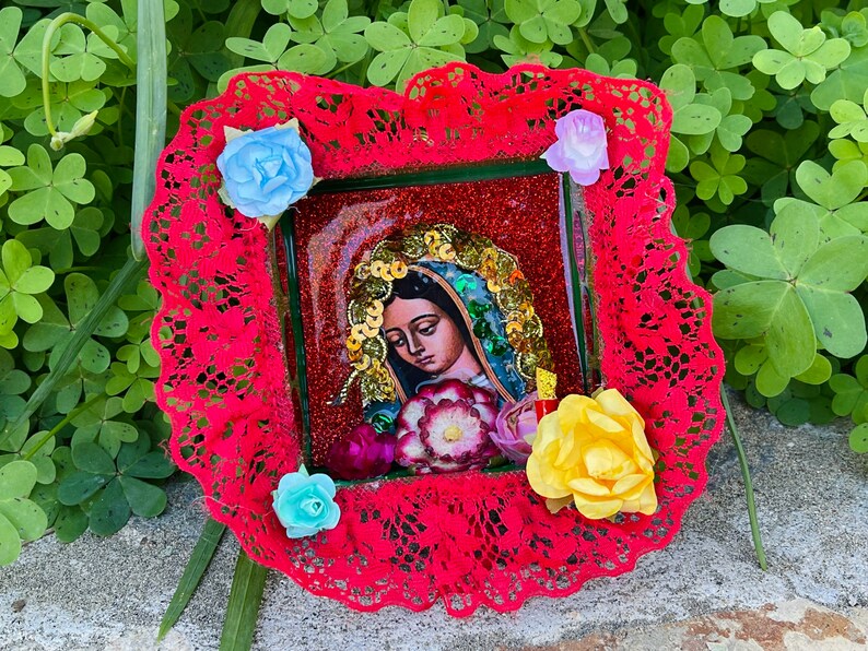 Virgen De Guadalupe Nicho Shadow Box Handmade Sacred Heart - Etsy