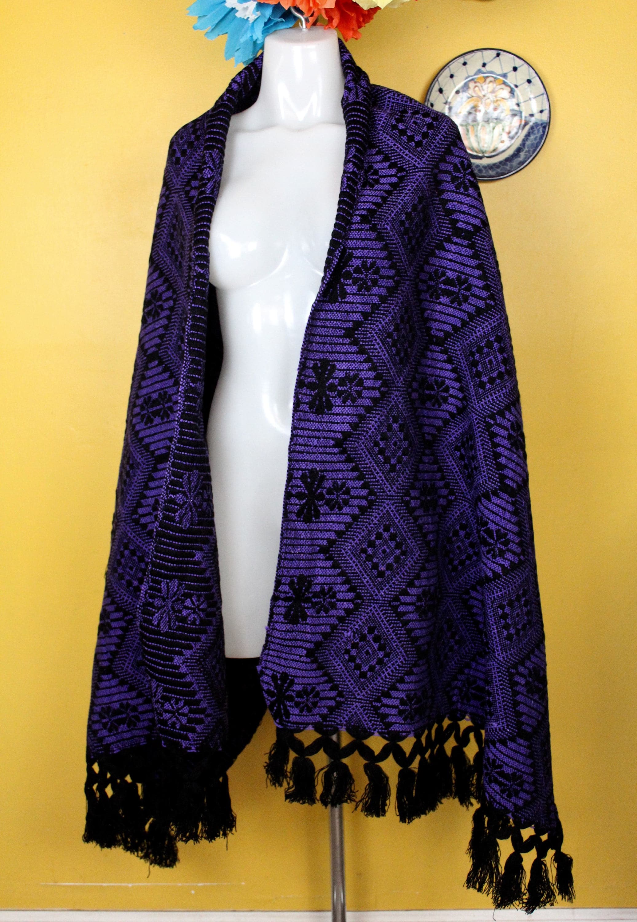 Mexican Scarf Rebozo Frida Kahlo Poncho Winter Black | Etsy