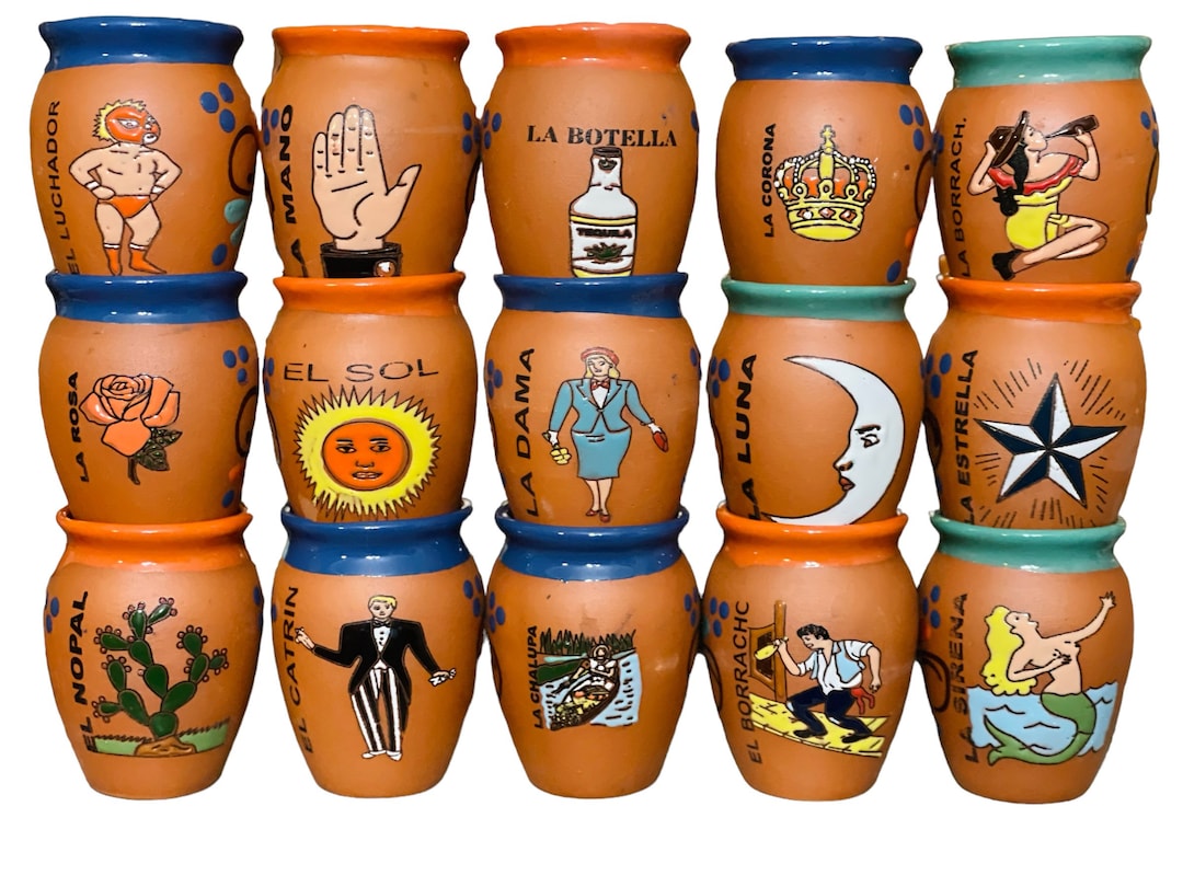 Lotería Cantarito Pintado a mano CERAMIC Clay Cup Gift Idea Office Decor Talavera Día de la ...
