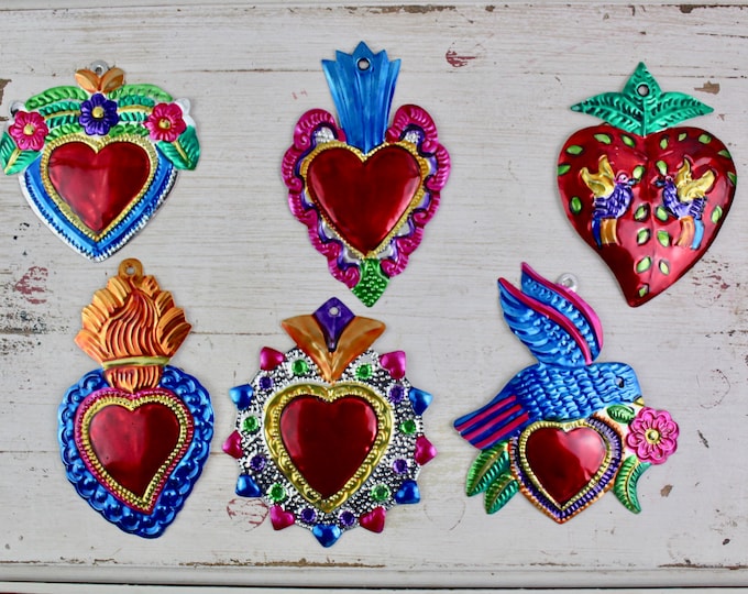 Medium Handmade Mexican Tin Ornaments-heart-sacred Heart-valentines Day ...