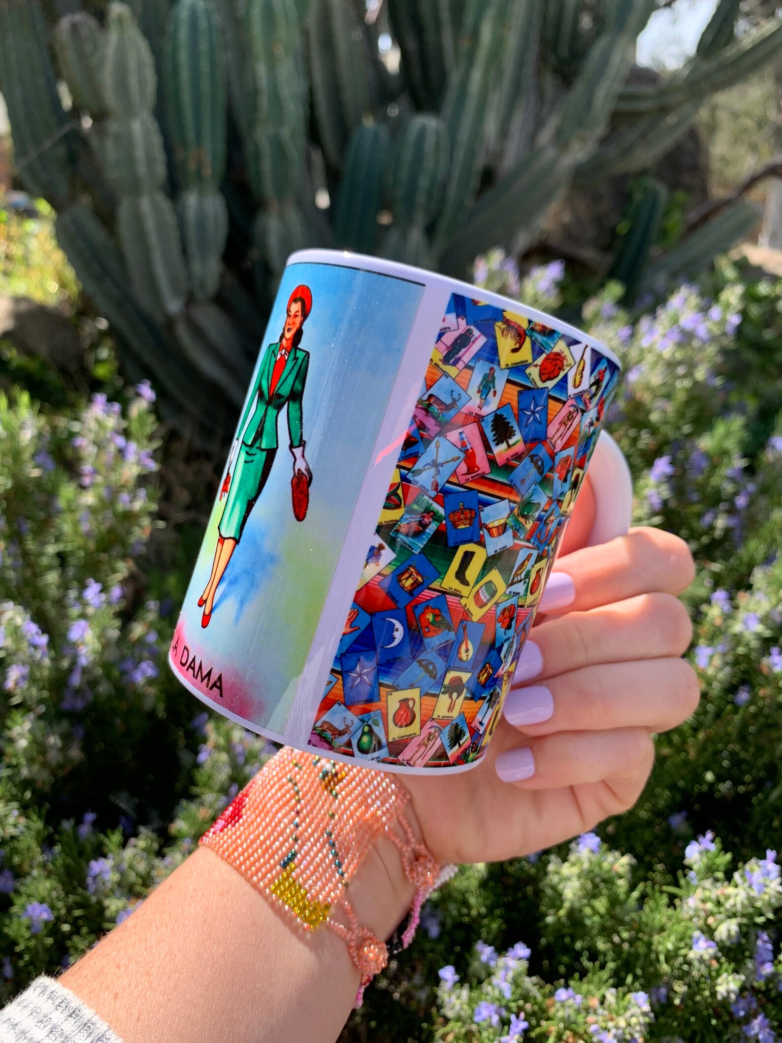 La Dama Coffee Cup Loteria Handmade Mexican Mug Fiesta Rosa Sirena Gift ...
