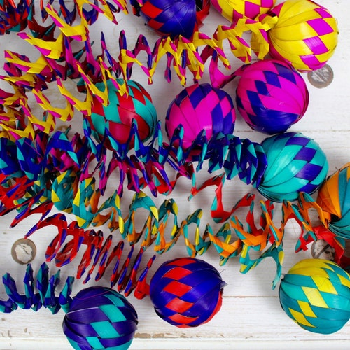 Set of 6 Woven Piñata Ornaments Christmas Handmade Palm Leaf - Etsy