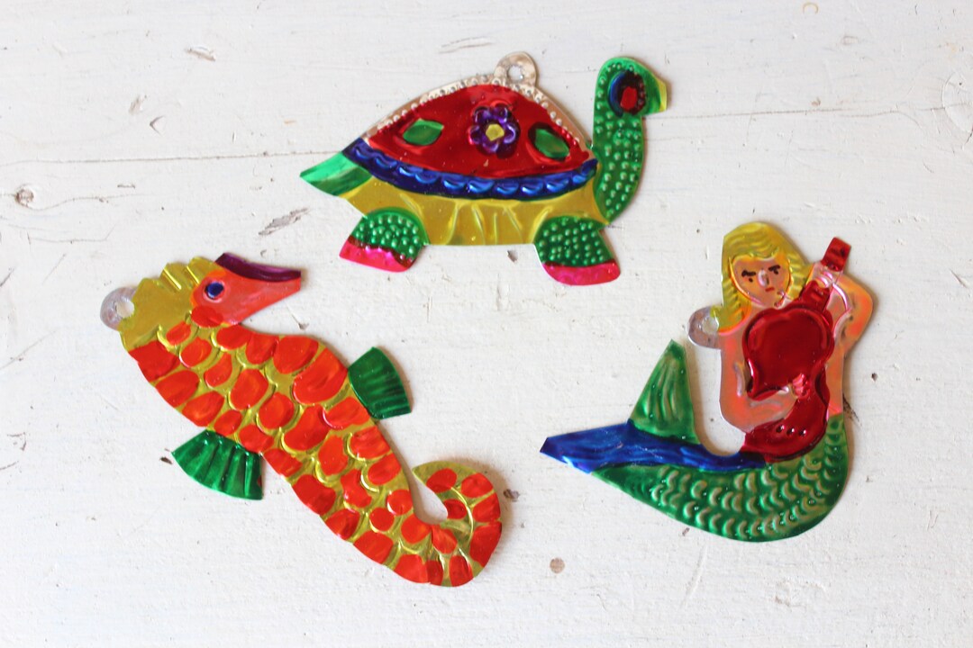Handmade Mexican Tin Ornaments set of 3 Vintage Christmas - Etsy