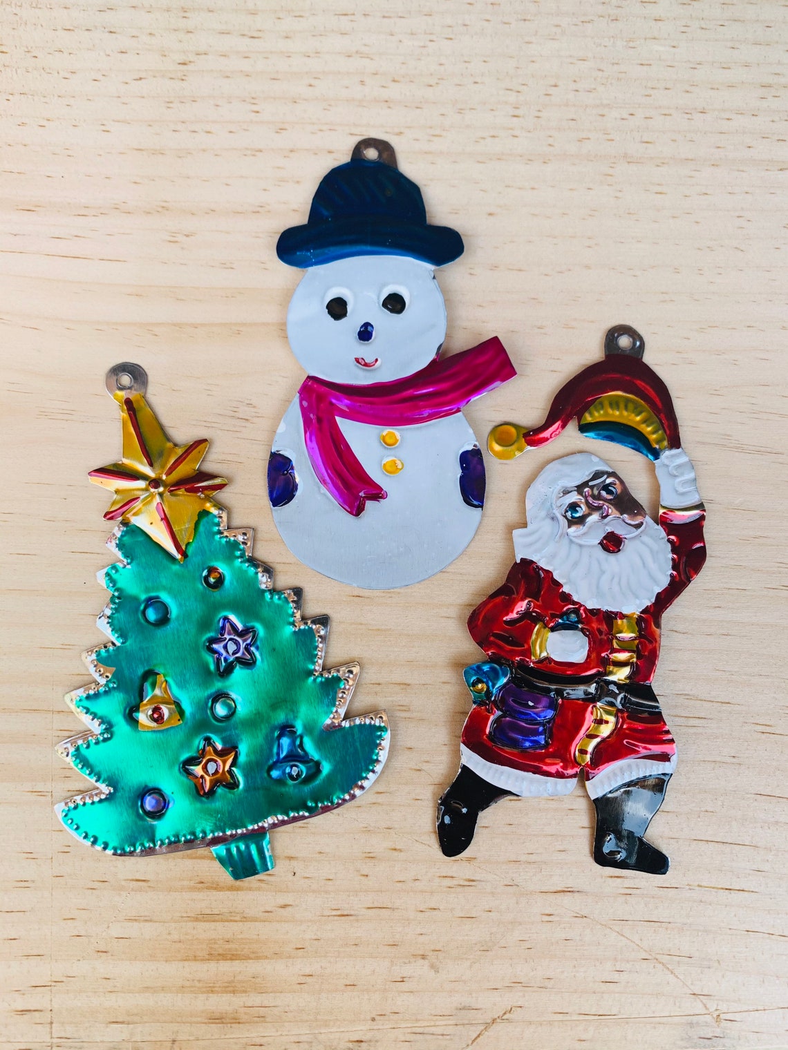 Handmade Mexican Tin Ornaments set of 3 Vintage Christmas - Etsy
