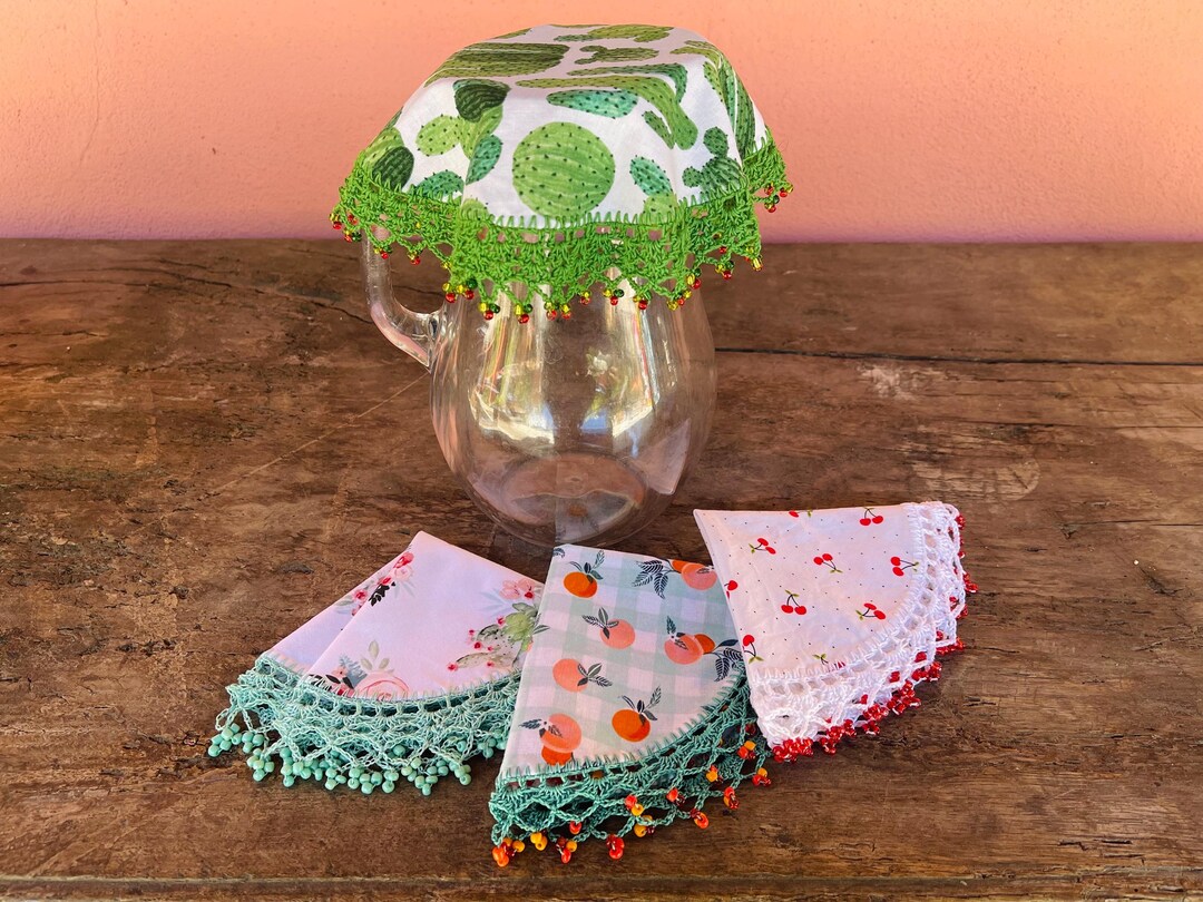 Crochet Pitcher Cover With Glass Beads Cactus Orange Green Red Kitsch ...