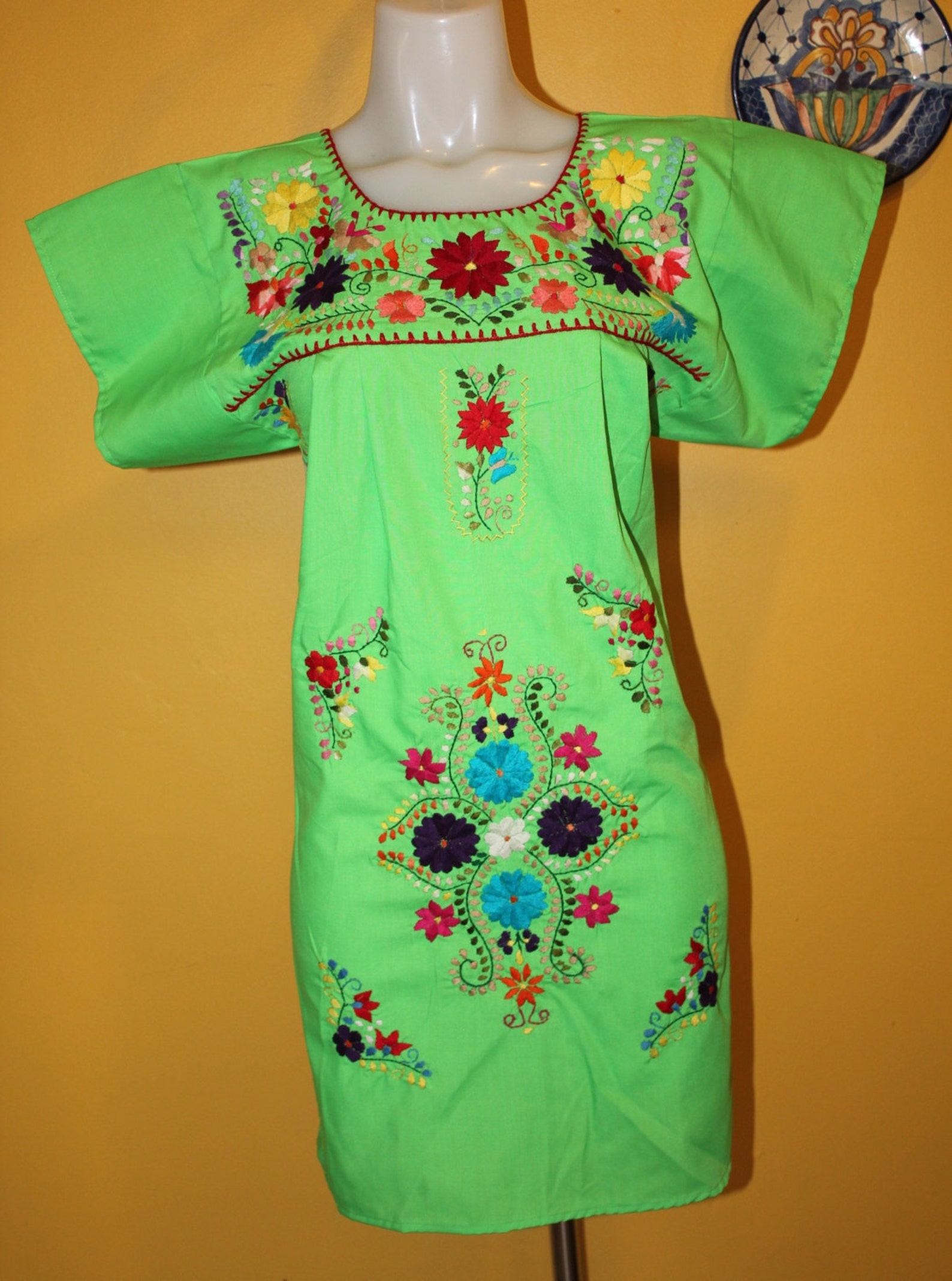 Mexican Embroidered Tunic embroidered by Hand Lime Green - Etsy