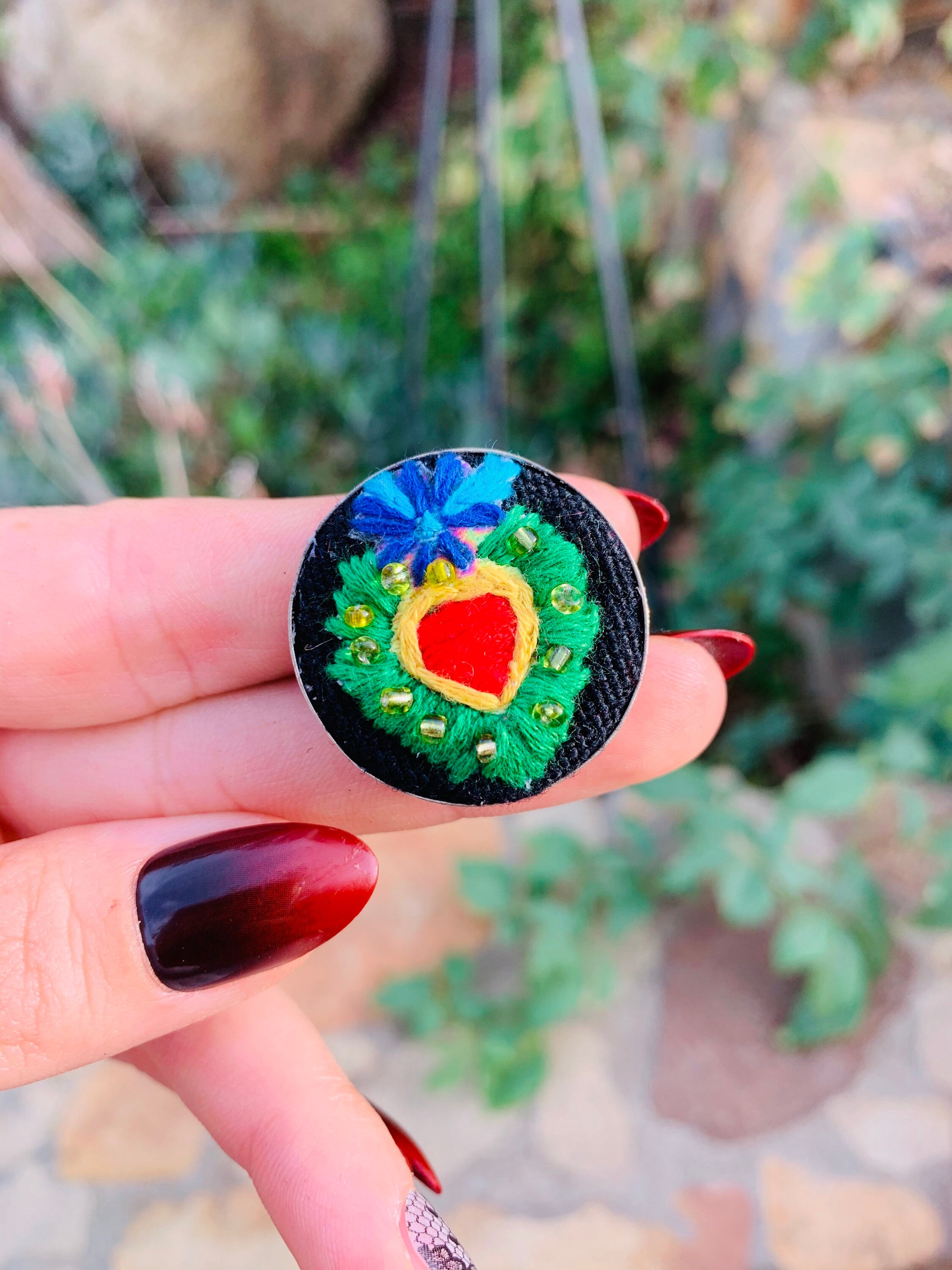 Sacred Heart Eye Hand Embroidered Ring Handmade Bohofrida | Etsy