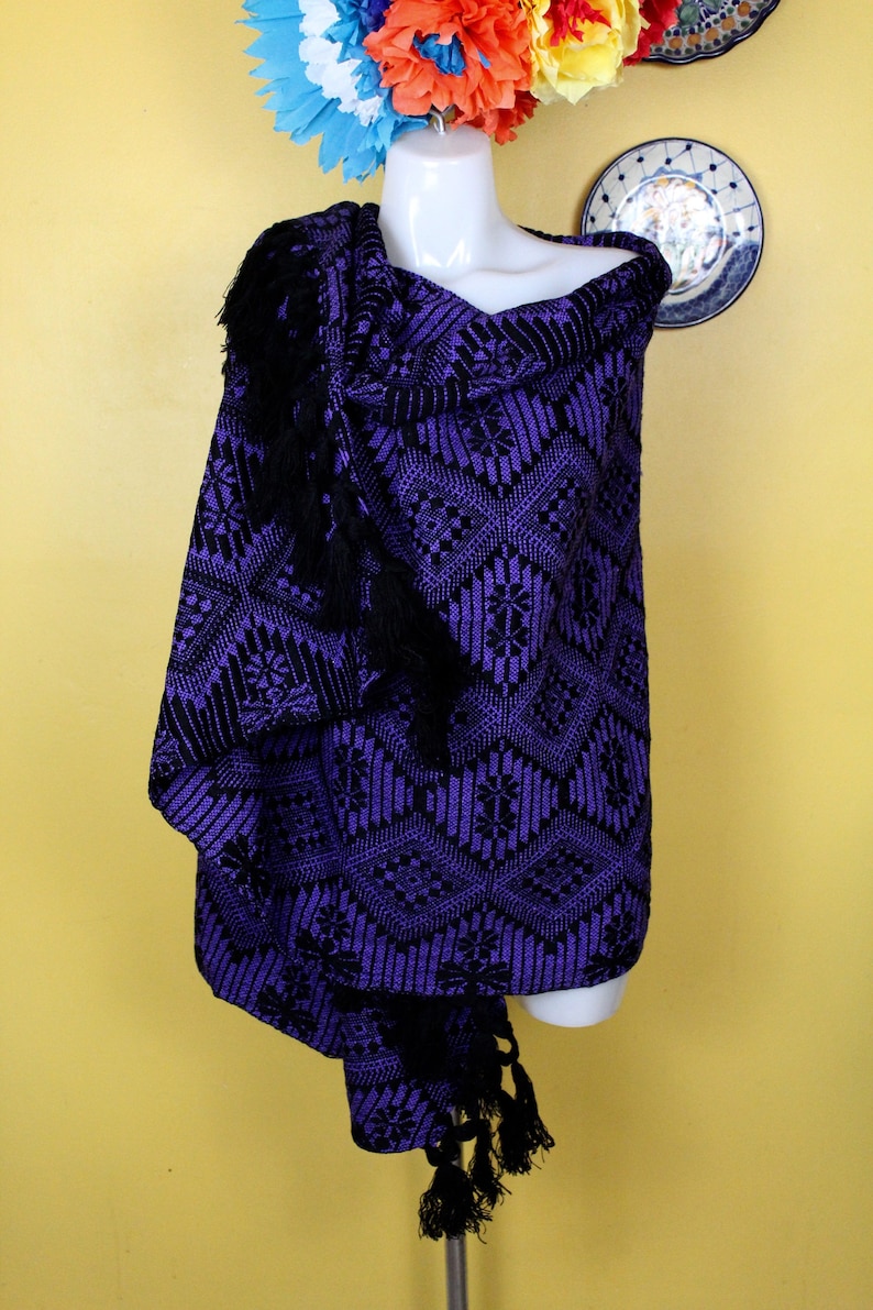 Mexican Scarf Rebozo Frida Kahlo Poncho Winter Black | Etsy