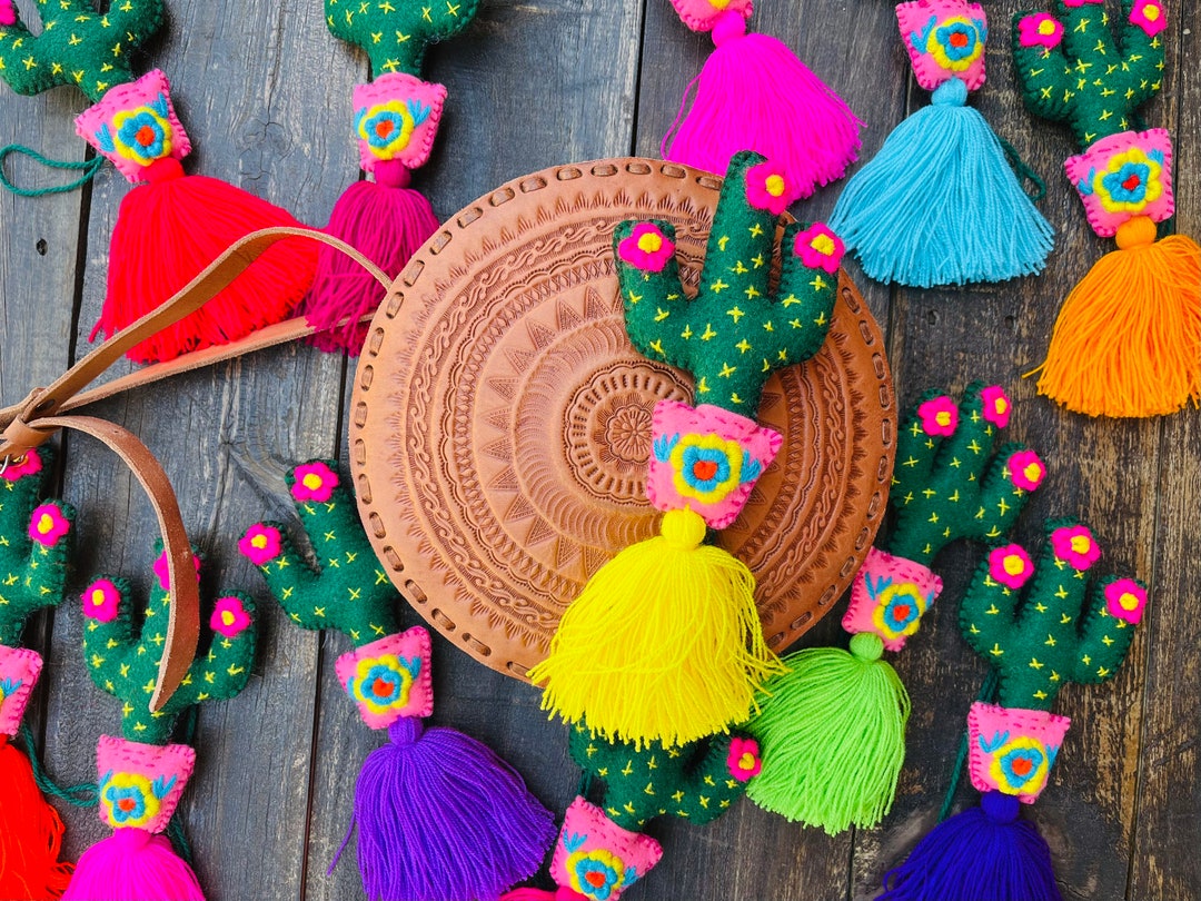 Cactus Nopal Flower Amor Hand Embroidered Purse Charm-tassel ...