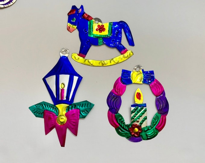 Handmade Mexican Tin Ornaments set of 3 Vintage Christmas | Etsy